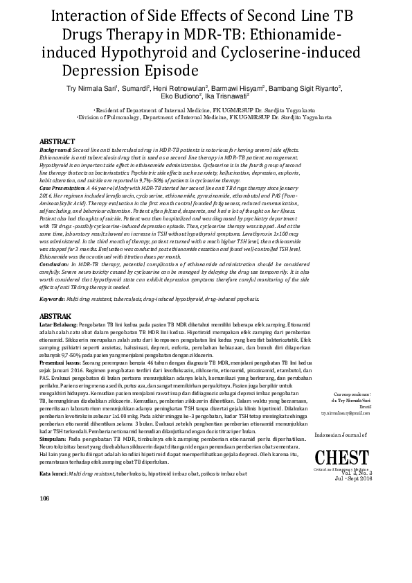 (PDF) Interaction of Side Effects of Second Line TB Drugs Therapy in ...