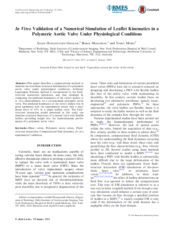 (PDF) In Vitro Validation of a Numerical Simulation of Leaflet ...