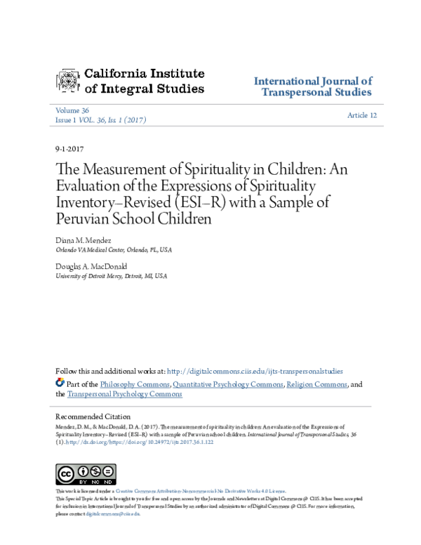 (PDF) The Measurement of Spirituality in Children: An Evaluation of the ...