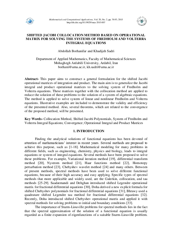 Pdf Shifted Jacobi Collocation Method Based On Operational Matrix For Solving The Systems Of
