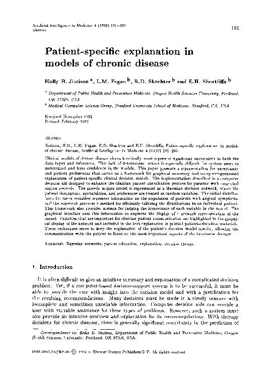 (PDF) Patient-specific explanation in models of chronic disease