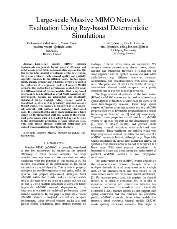Pdf Large Scale Massive Mimo Network Evaluation Using Ray Based Deterministic Simulations
