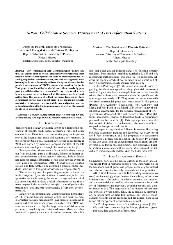 (PDF) S-Port: Collaborative security management of Port Information systems