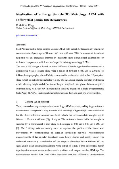 (PDF) Realization of a large sample 3D metrology AFM with differential ...