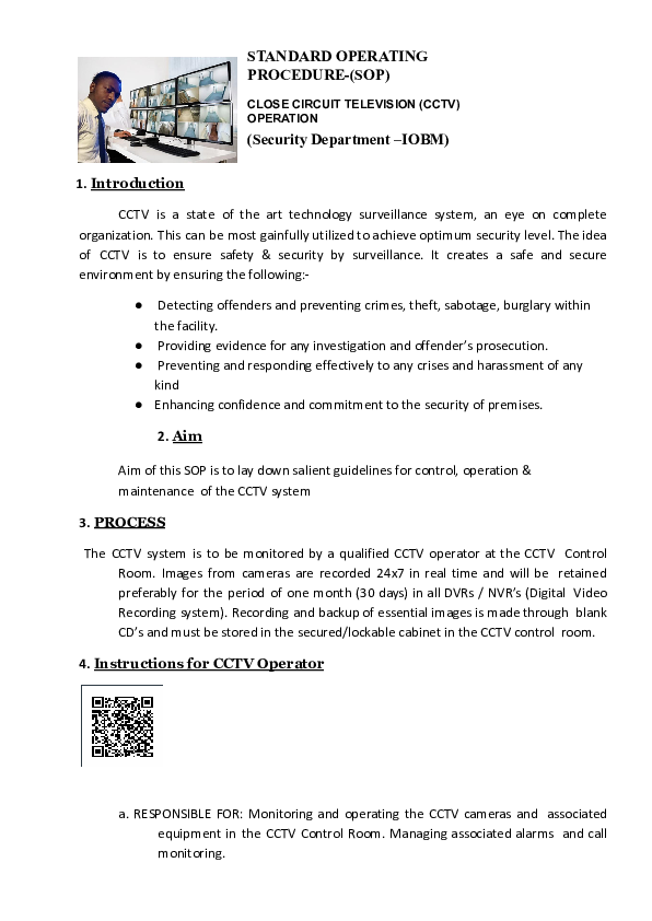 (PDF) STANDARD OPERATING PROCEDURE-(SOP) CCTV OPERATORS