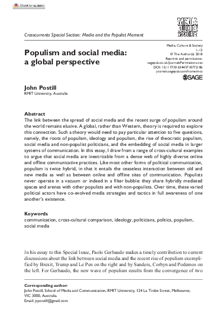 (PDF) Populism and social media: a global perspective