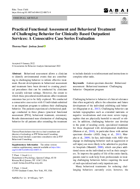 (PDF) Practical Functional Assessment and Behavioral Treatment of ...