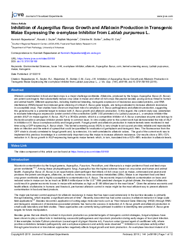 Pdf Inhibition Of Aspergillus Flavus Growth And Aflatoxin Production