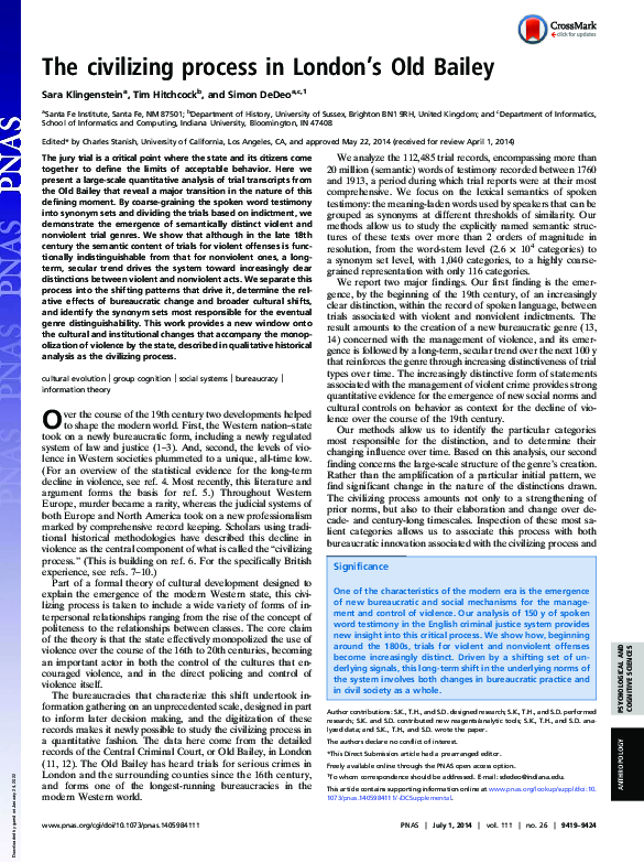 (PDF) The civilizing process in London's Old Bailey | Tim Hitchcock ...