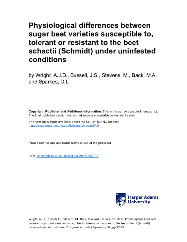 (PDF) Physiological differences between sugar beet varieties ...