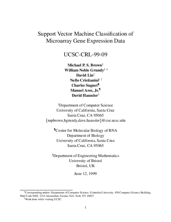 Pdf Support Vector Machine Classification Of Microarray Gene