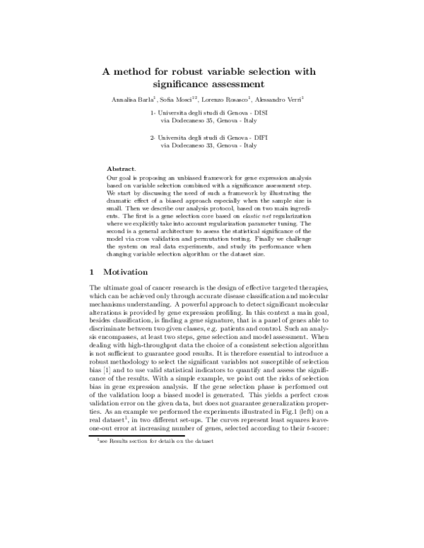 Pdf A Method For Robust Variable Selection With Significance Assessment