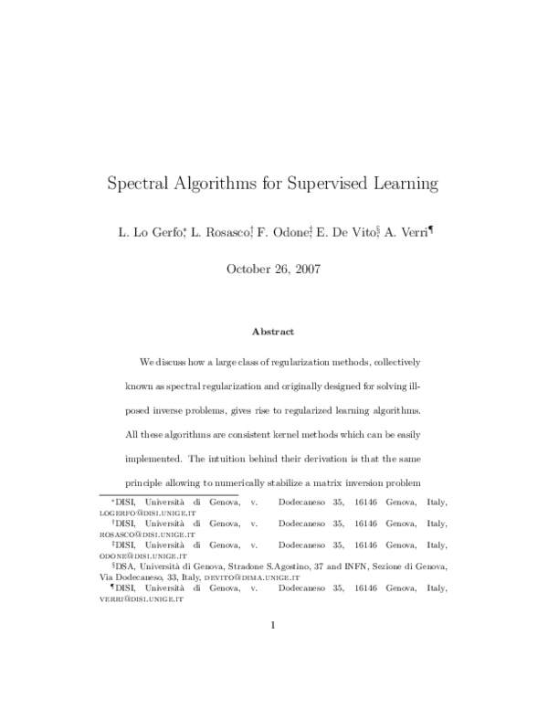 (PDF) Spectral Algorithms for Supervised Learning