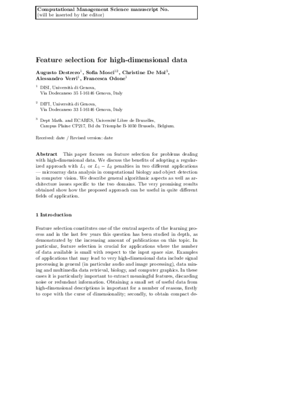 (PDF) Feature selection for high-dimensional data