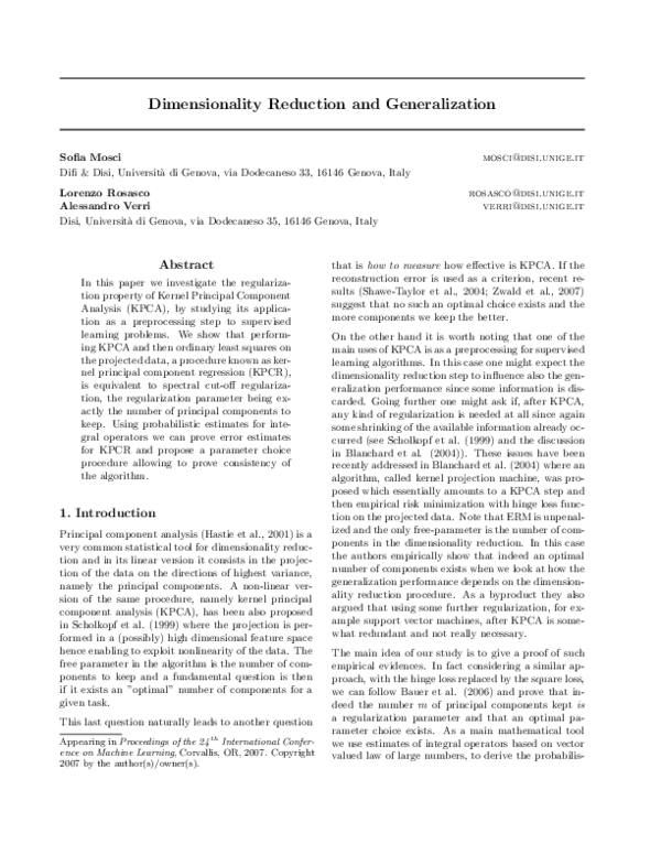 (PDF) Dimensionality reduction and generalization