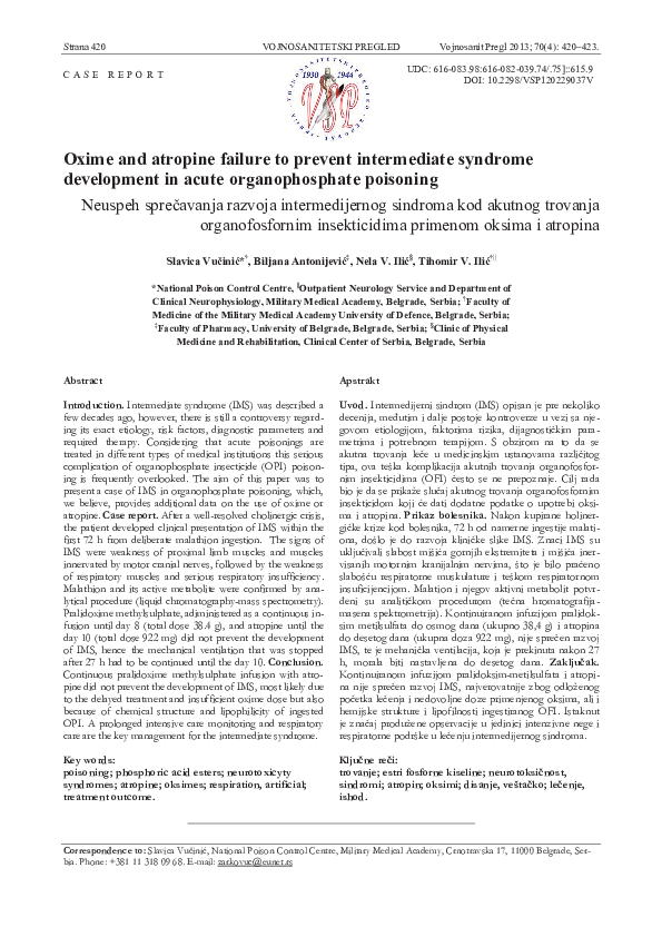 (PDF) Oxime and atropine failure to prevent intermediate syndrome ...