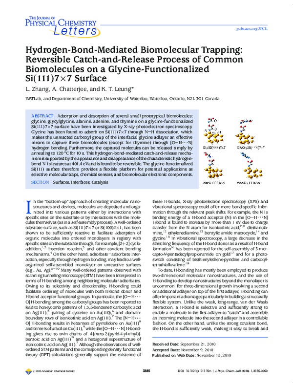 (PDF) Hydrogen-Bond-Mediated Biomolecular Trapping: Reversible Catch ...