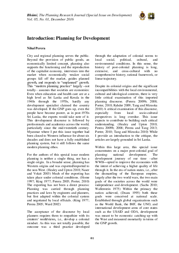 (PDF) Introduction: Planning for Development