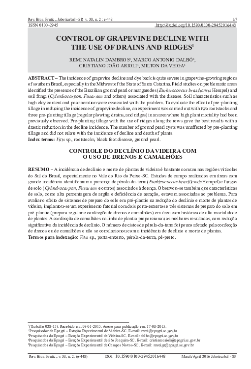 (PDF) Control of Grapevine Decline with the Use of Drains and Ridges