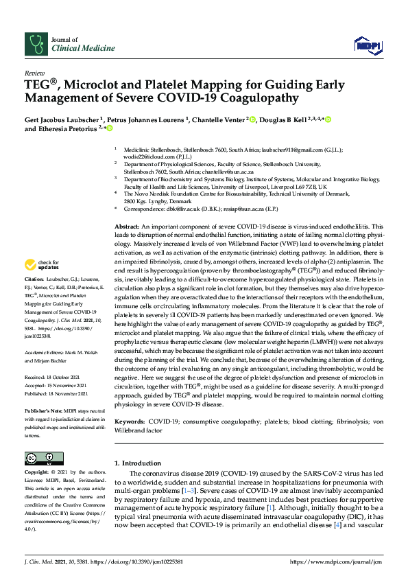 (PDF) TEG®, Microclot and Platelet Mapping for Guiding Early Management ...