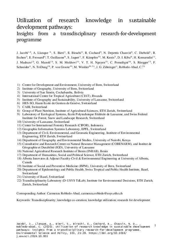 (PDF) Utilization of research knowledge in sustainable development ...