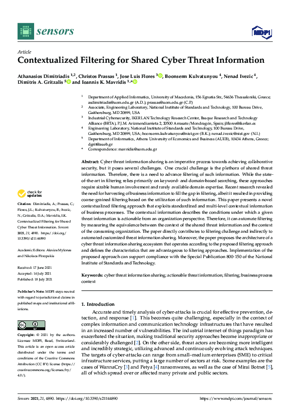 (PDF) Contextualized Filtering for Shared Cyber Threat Information