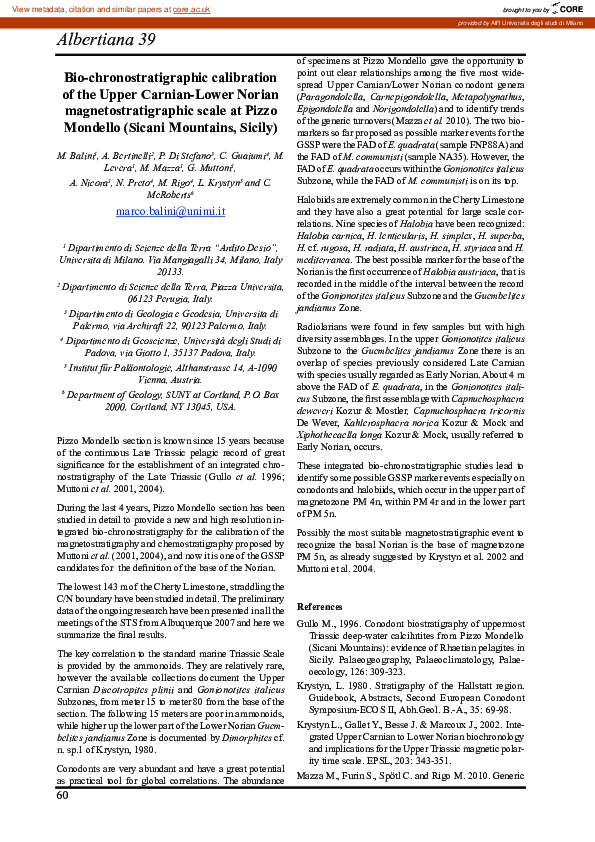 (PDF) Bio-chronostratigraphic calibration of the Upper Carnian-Lower ...
