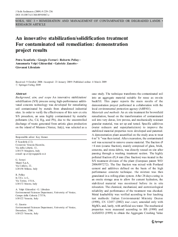 (PDF) An innovative stabilization/solidification treatment For contaminated soil remediation ...