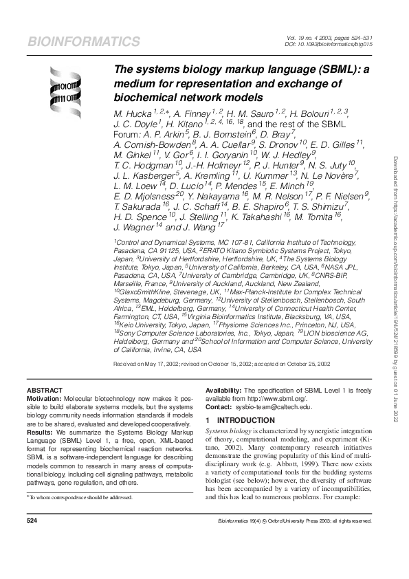 (PDF) The systems biology markup language (SBML): a medium for ...