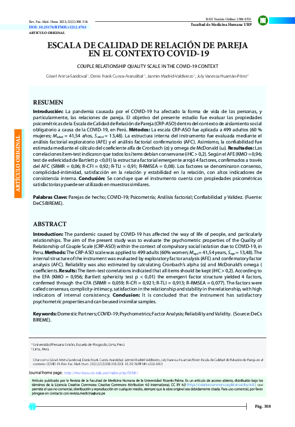 (PDF) Couple relationship quality scale in the Covid-19 Context