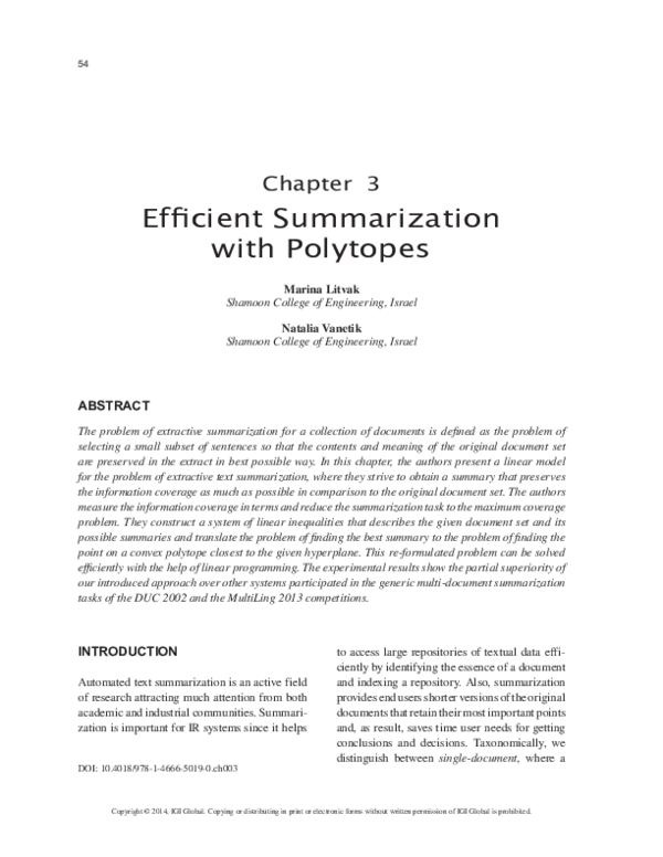 (PDF) Efficient Summarization with Polytopes