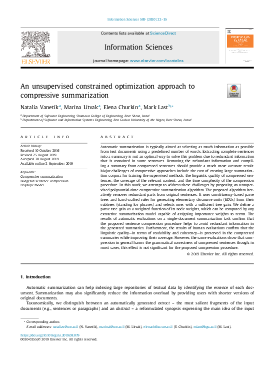 (PDF) An unsupervised constrained optimization approach to compressive summarization
