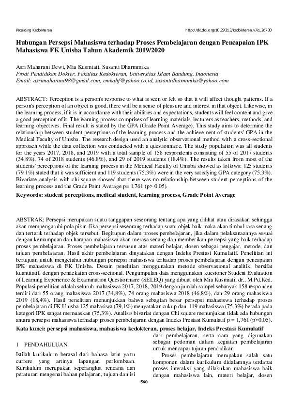 (PDF) Hubungan Persepsi Mahasiswa terhadap Proses Pembelajaran dengan Pencapaian IPK Mahasiswa ...