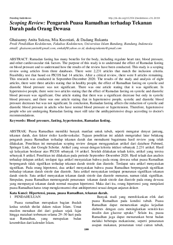 (PDF) Scoping Review: Pengaruh Puasa Ramadhan terhadap Tekanan Darah ... (PDF) Scoping Review: Pengaruh Puasa Ramadhan terhadap Tekanan Darah ...
