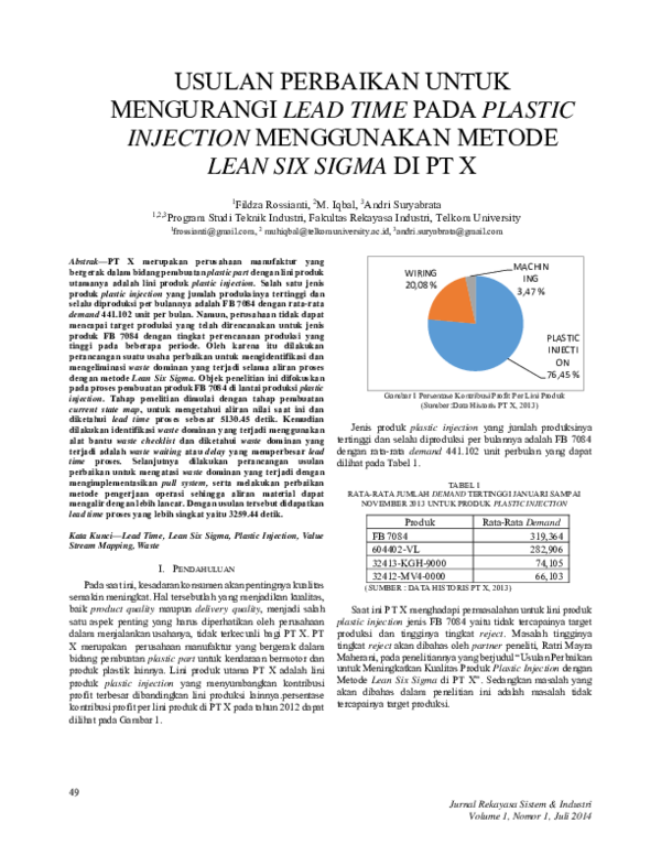 (PDF) Usulan Perbaikan Untuk Mengurangi Lead Time Pada Plastic Injection Menggunakan Metode Lean ...
