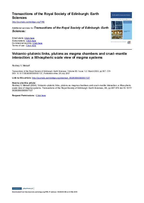 (PDF) Volcanic–plutonic links, plutons as magma chambers and crust ...