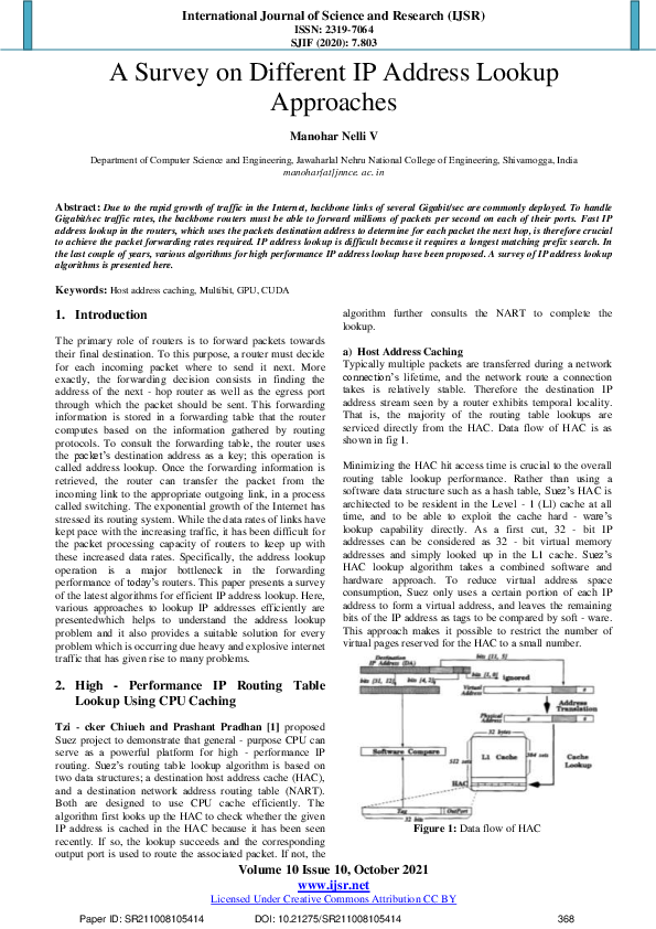 (PDF) A Survey on Different IP Address Lookup Approaches