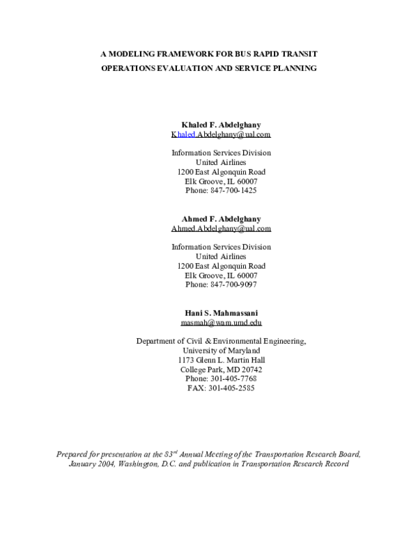Doc A Modeling Framework For Bus Rapid Transit Operations Evaluation And Service Planning