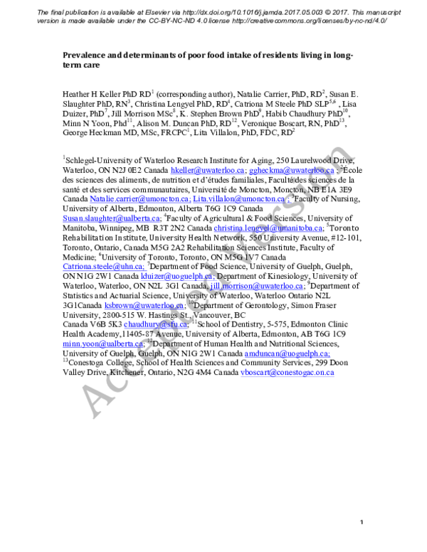 (PDF) Prevalence and Determinants of Poor Food Intake of Residents ...