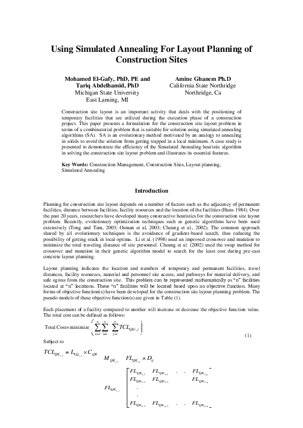 Pdf Using Simulated Annealing For Layout Planning Of Construction Sites