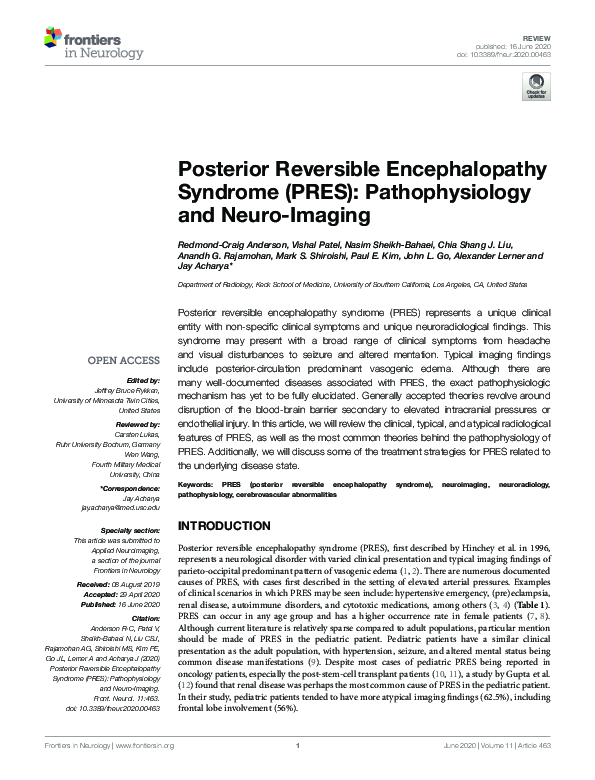 (PDF) Posterior Reversible Encephalopathy Syndrome (PRES ...