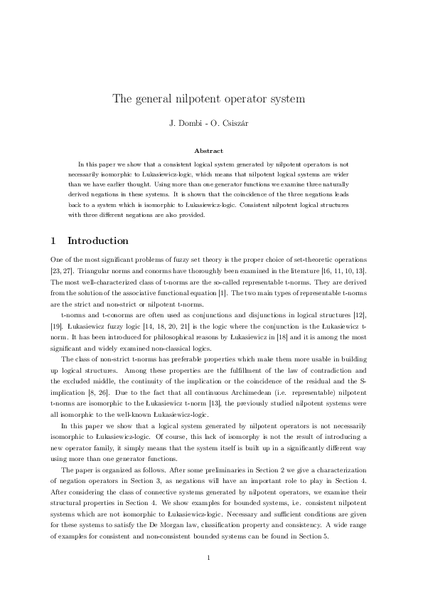 Pdf The General Nilpotent Operator System József Dombi