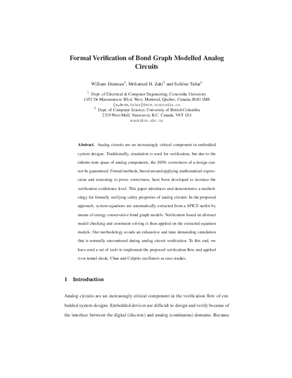 (PDF) Formal verification of bond graph modelled analogue circuits