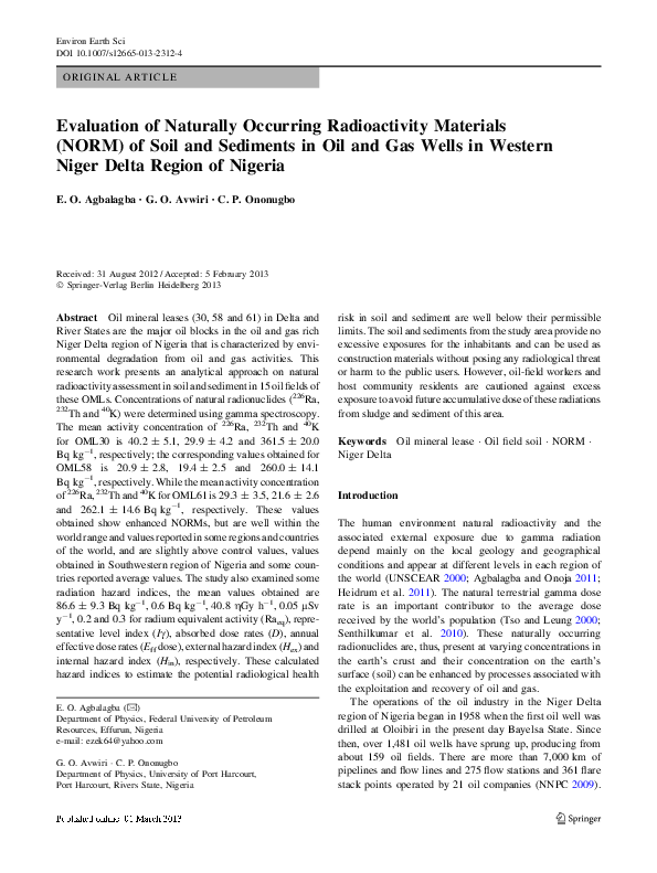 (PDF) Evaluation of Naturally Occurring Radioactive Materials (NORMs ...