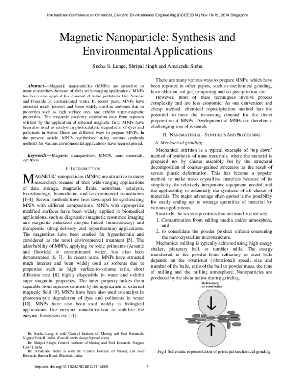 (PDF) Magnetic Nanoparticle : Synthesis and Environmental Applications