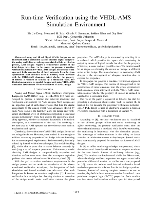 (PDF) Run-time verification using the VHDL-AMS simulation environment
