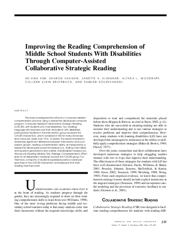 (PDF) Improving the Reading Comprehension of Middle School Students ...