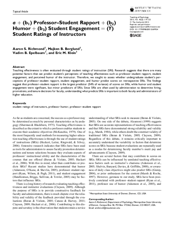 (PDF) a + (b1) Professor–Student Rapport + (b2) Humor + (b3) Student ...