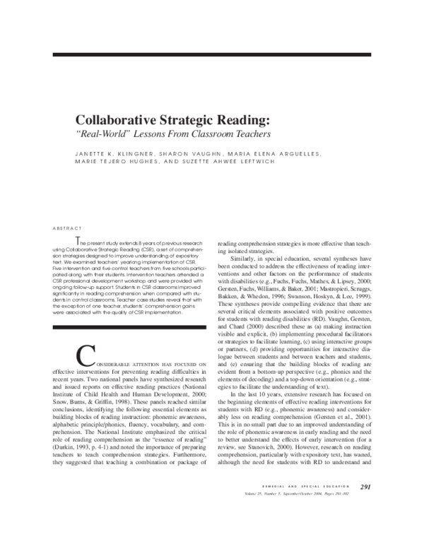 (PDF) Collaborative Strategic Reading