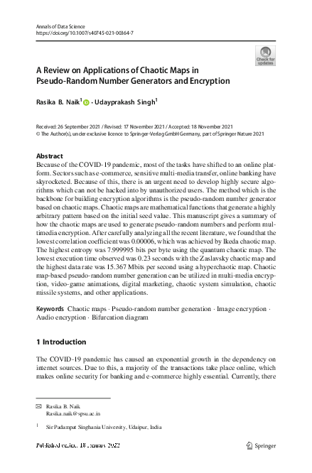 (PDF) A Review on Applications of Chaotic Maps in Pseudo-Random Number Generators and Encryption